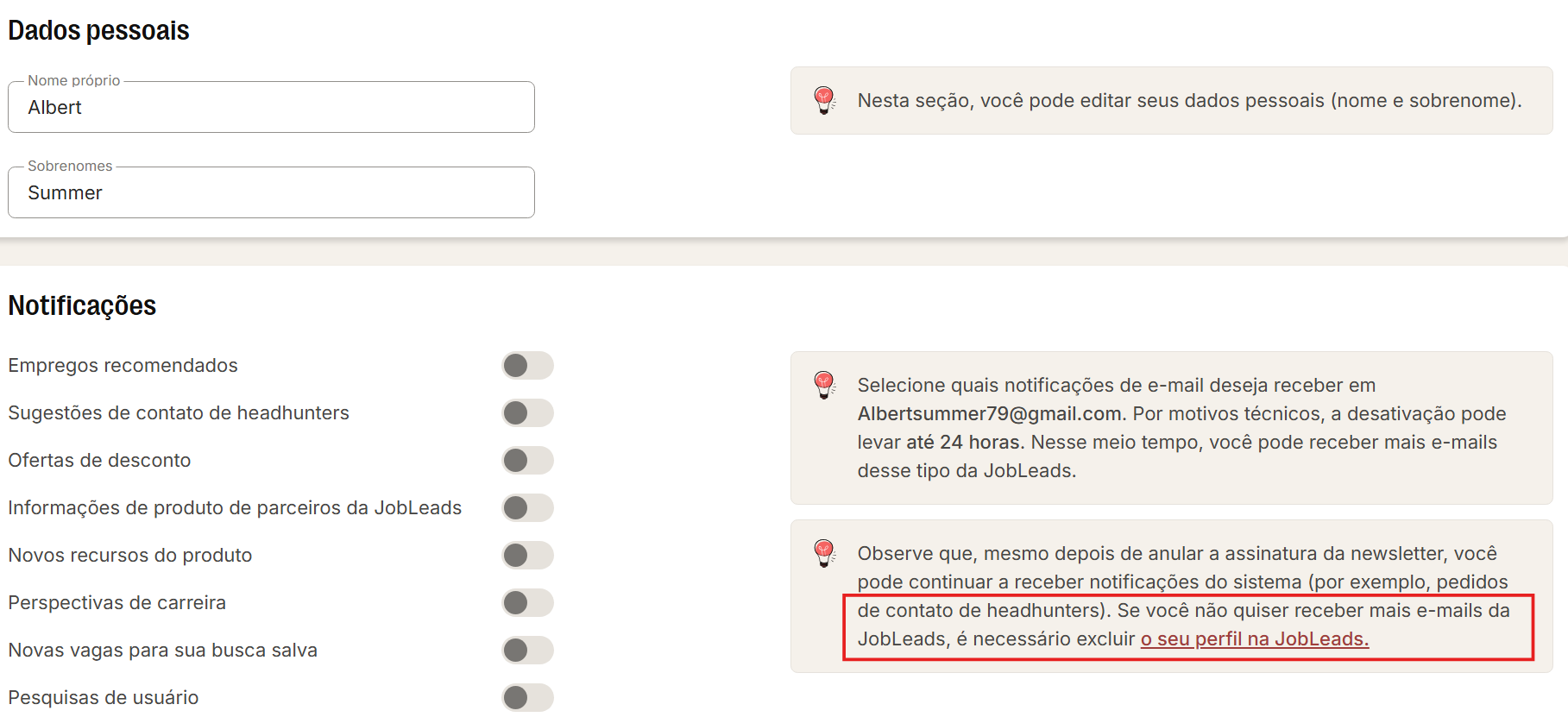 Como excluo os meus dados da JobLeads? – Central de ajuda